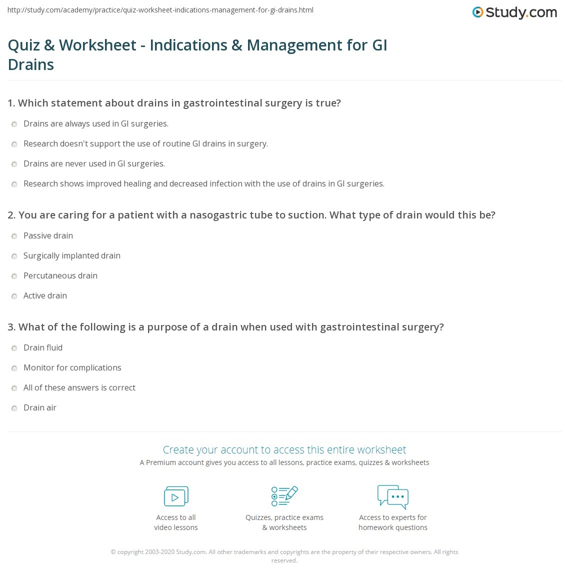 Quiz & Worksheet - Indications & Management for GI Drains | Study.com