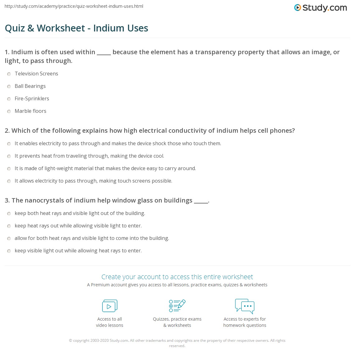 Quiz & Worksheet - Indium Uses | Study.com
