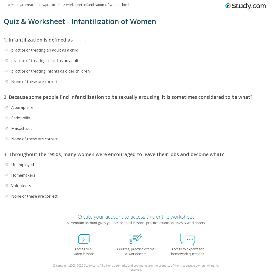 Quiz & Worksheet - Infantilization of Women | Study.com