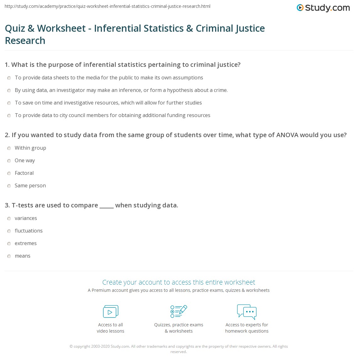 Quiz & Worksheet - Inferential Statistics & Criminal Justice Research ...