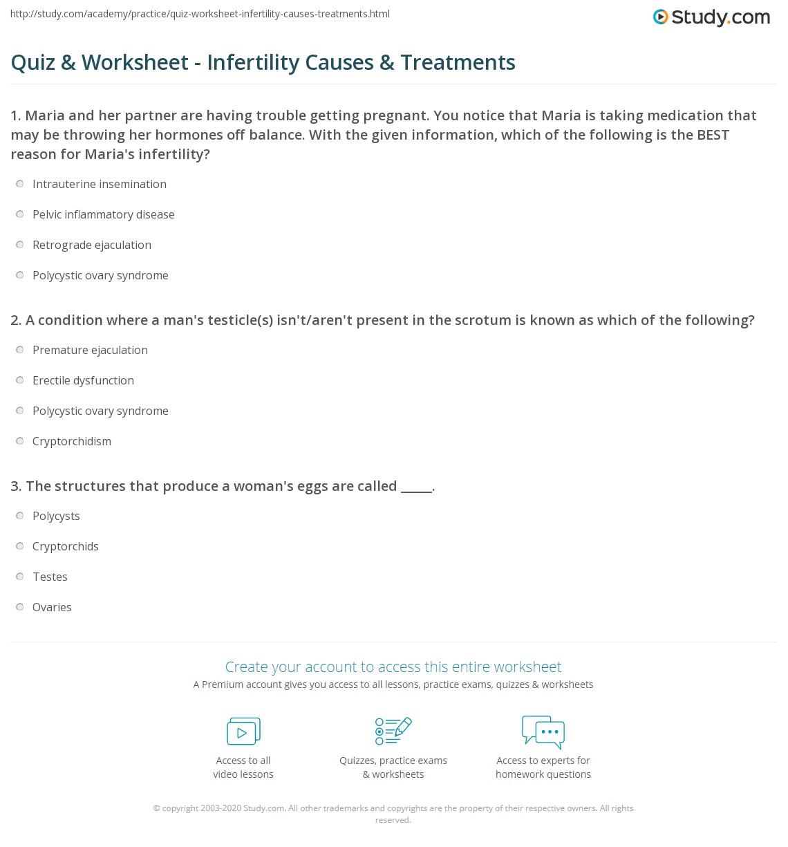 Quiz & Worksheet - Infertility Causes & Treatments | Study.com