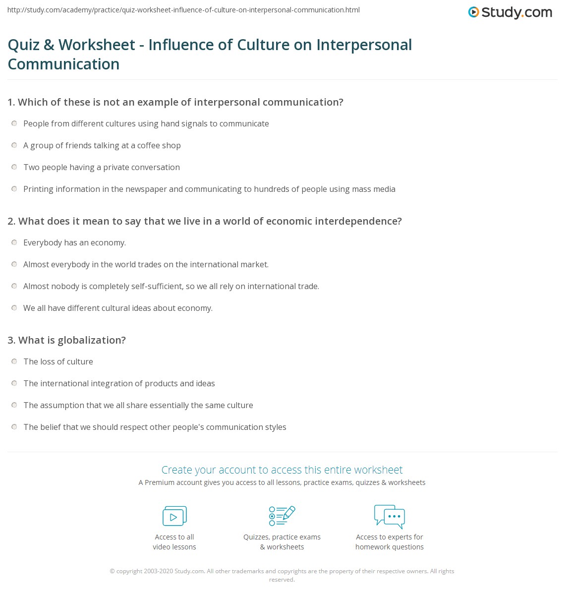 Quiz & Worksheet - Influence of Culture on Interpersonal Communication ...