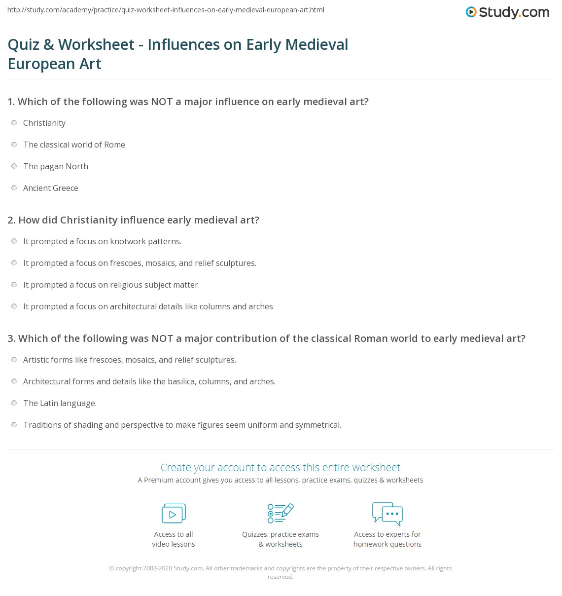 Quiz & Worksheet - Influences on Early Medieval European Art | Study.com