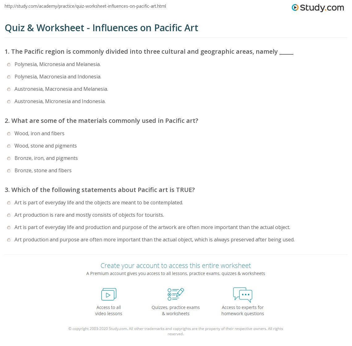 Quiz & Worksheet - Influences on Pacific Art | Study.com