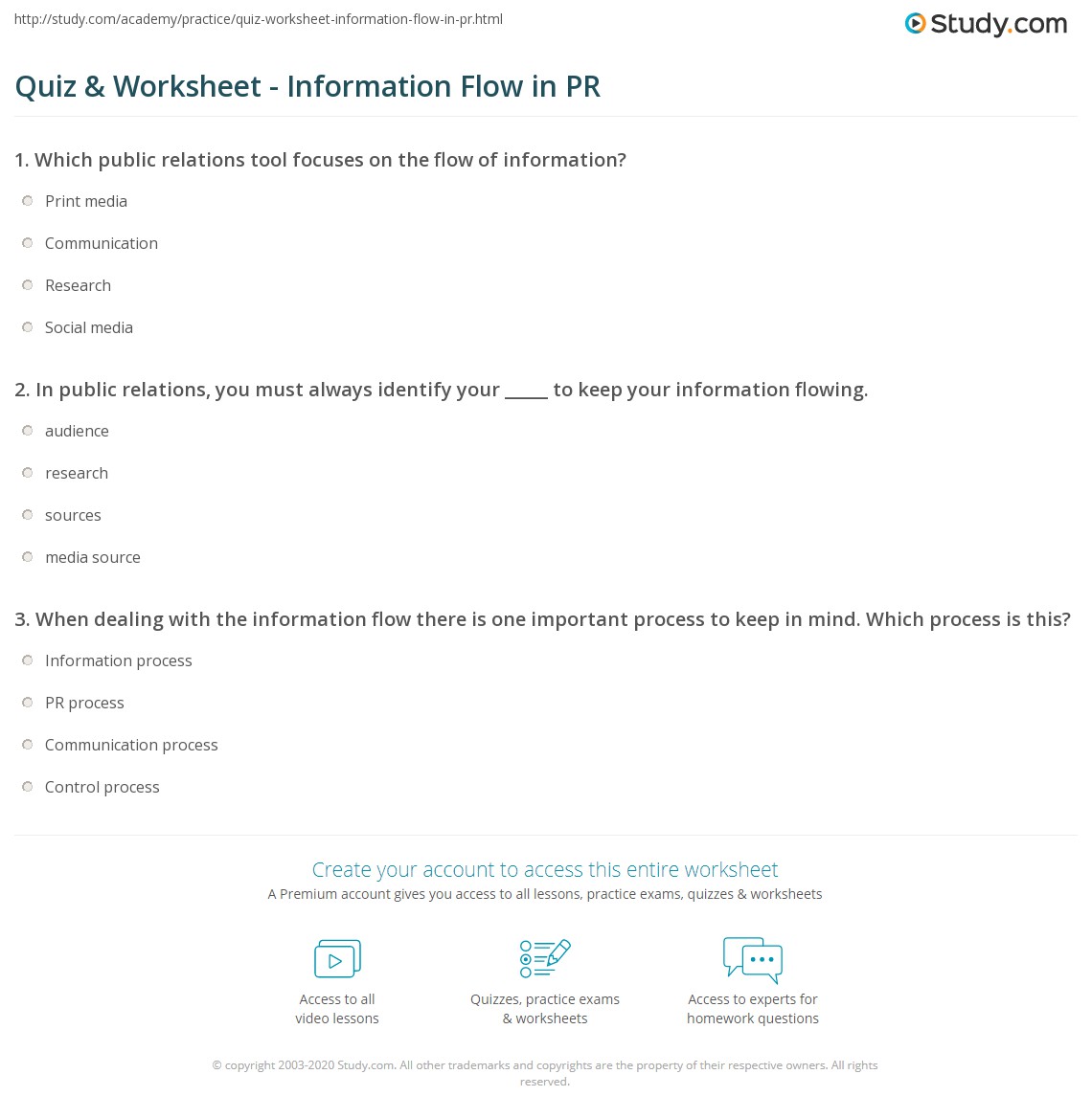 Quiz & Worksheet - Information Flow in PR | Study.com