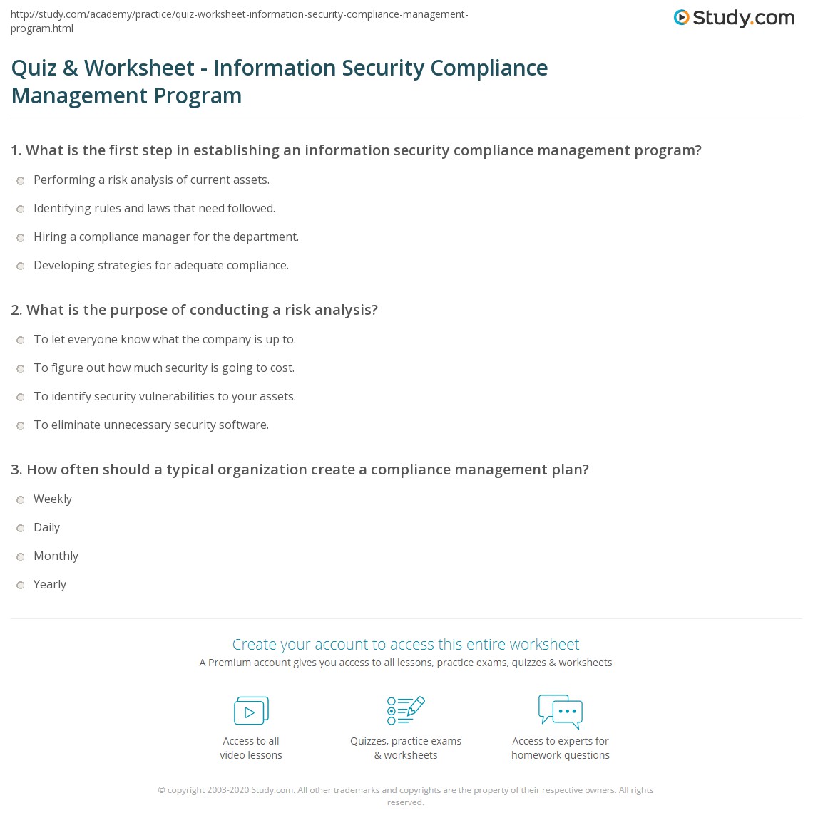 Quiz & Worksheet - Information Security Compliance Management Program ...