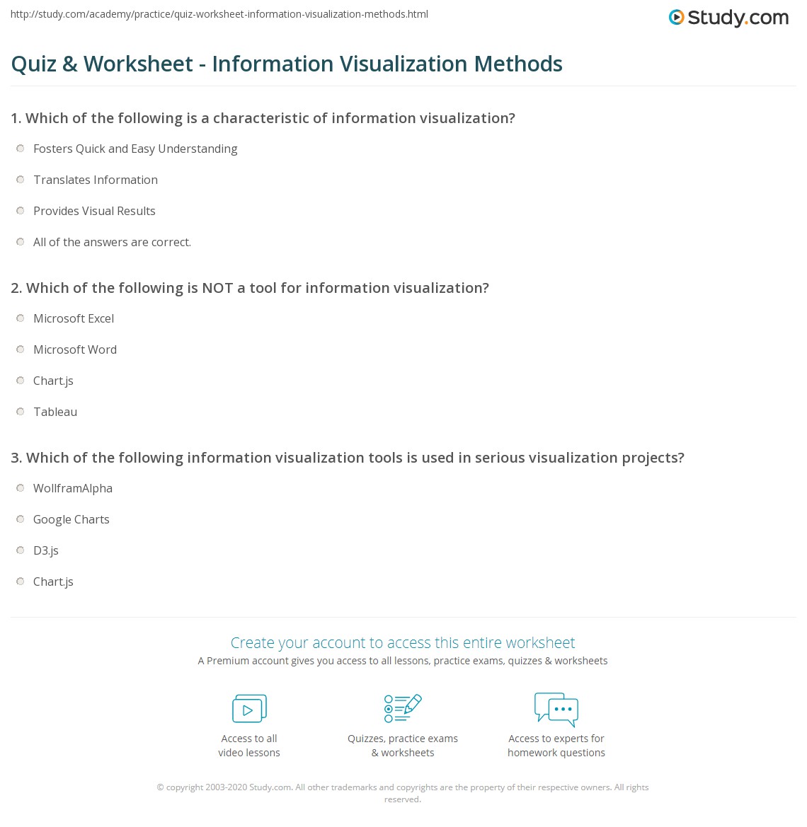 Quiz & Worksheet - Information Visualization Methods | Study.com