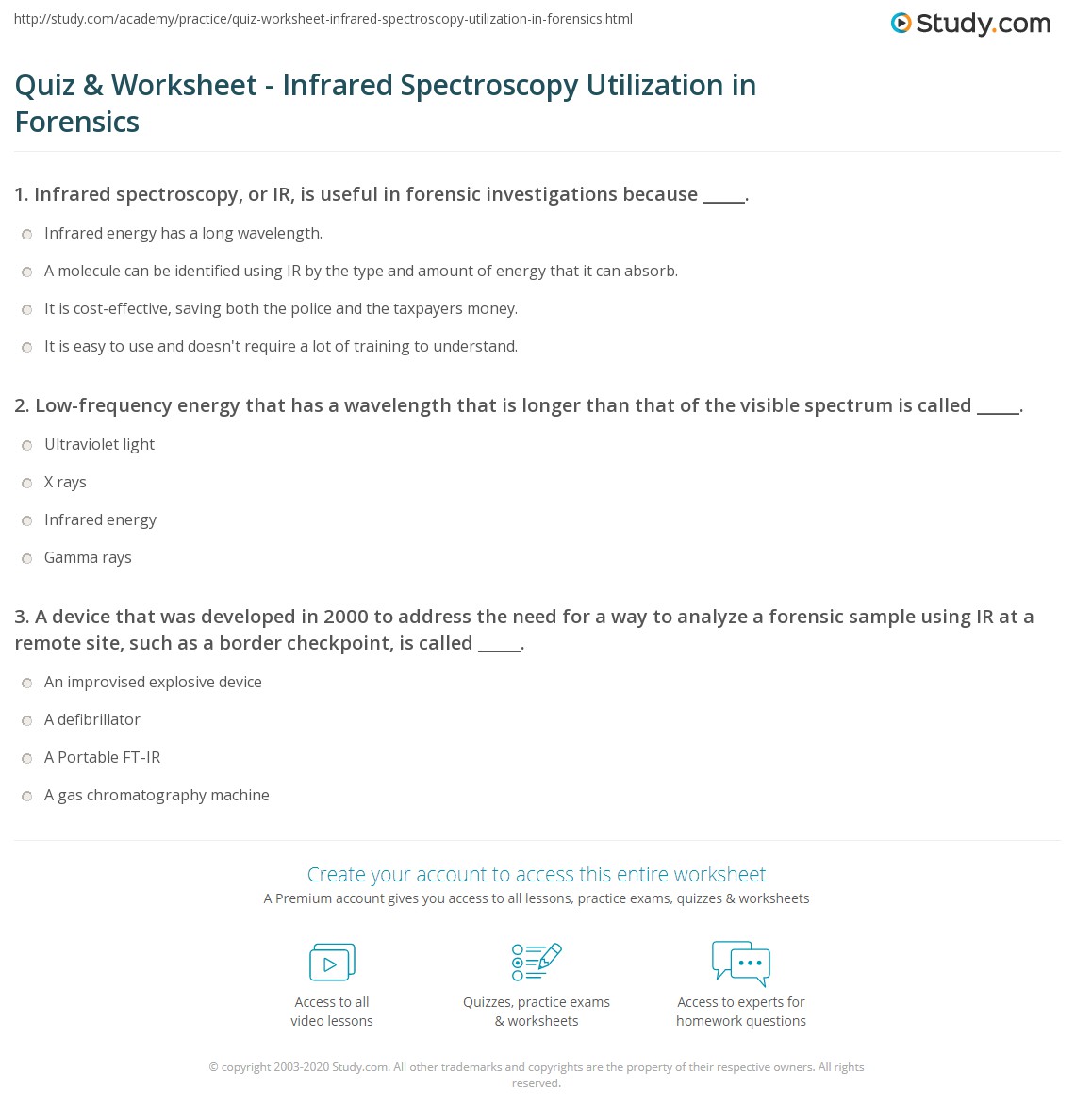 Quiz & Worksheet - Infrared Spectroscopy Utilization in Forensics ...