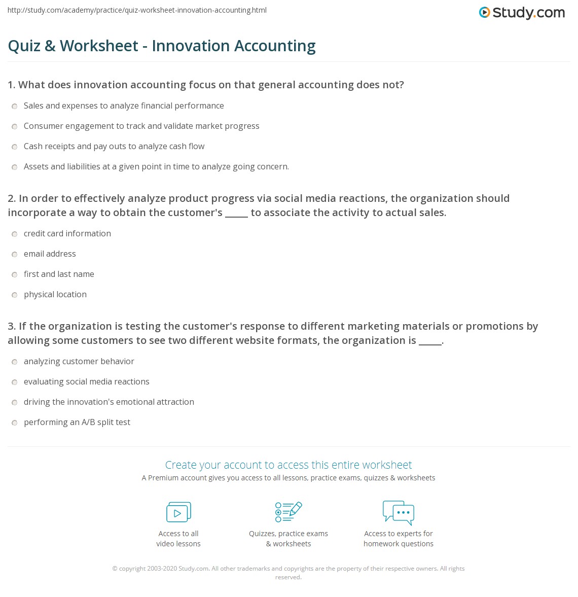 Quiz & Worksheet - Innovation Accounting | Study.com