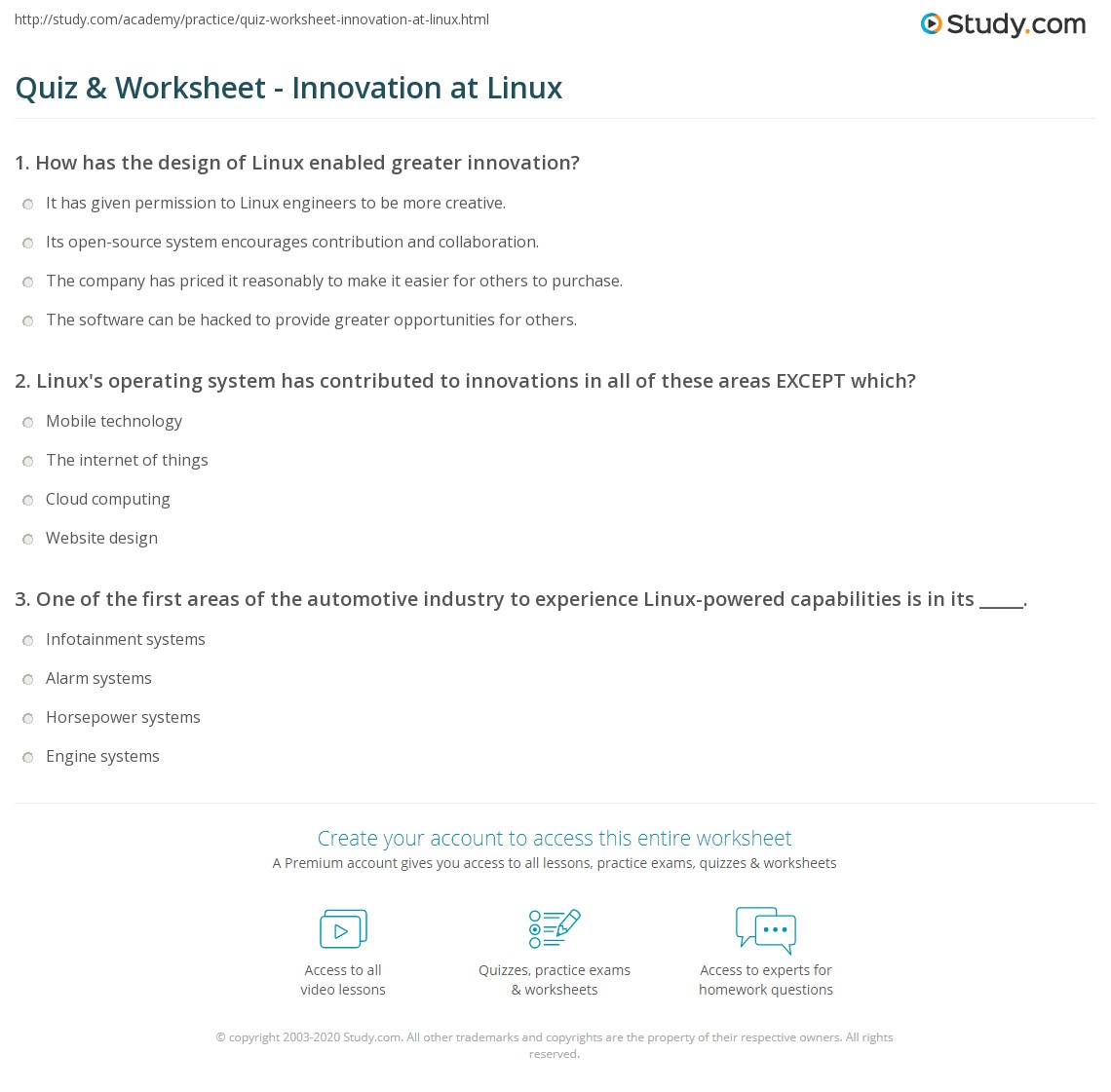 Quiz & Worksheet - Innovation at Linux | Study.com