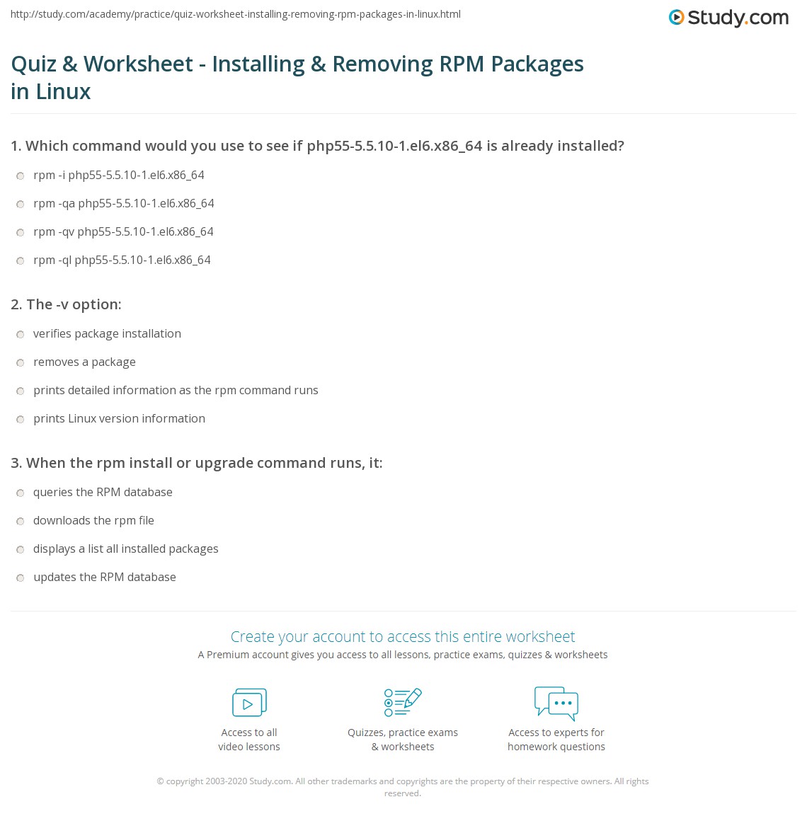 Quiz & Worksheet - Installing & Removing RPM Packages in Linux | Study.com
