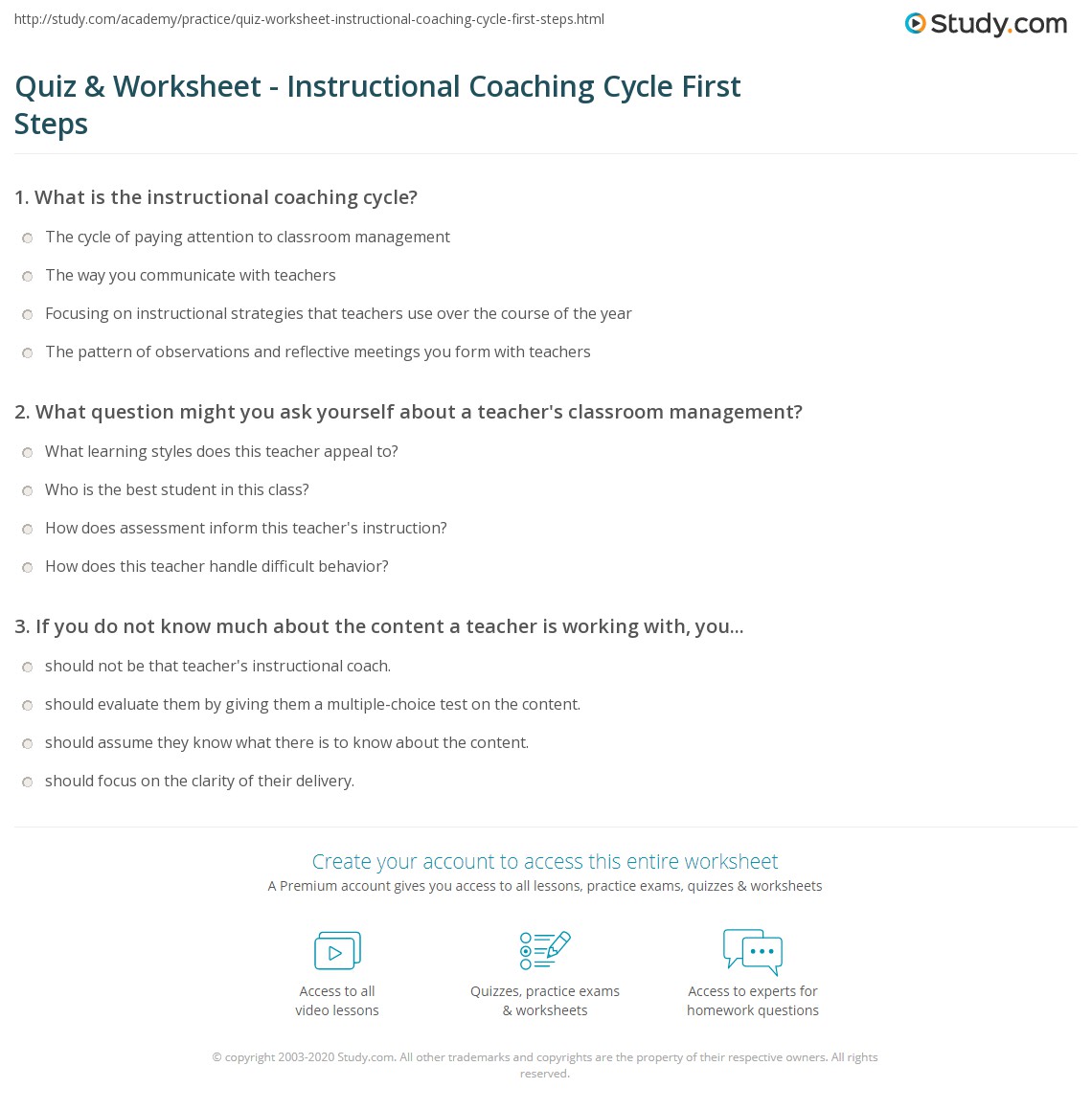 Quiz & Worksheet - Instructional Coaching Cycle First Steps | Study.com