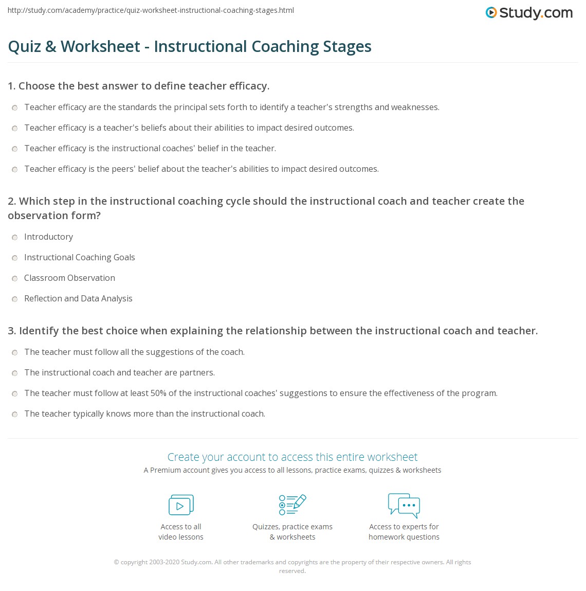 Quiz & Worksheet - Instructional Coaching Stages | Study.com