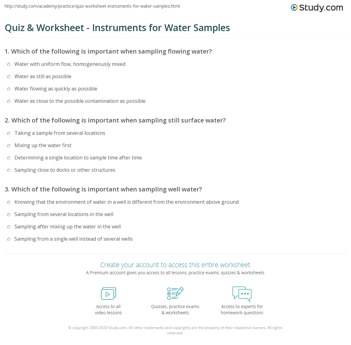 Quiz & Worksheet - Instruments for Water Samples | Study.com