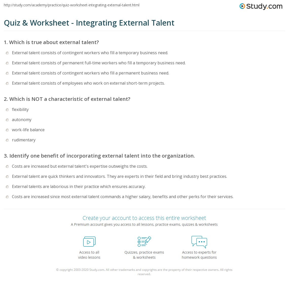 Quiz & Worksheet - Integrating External Talent | Study.com
