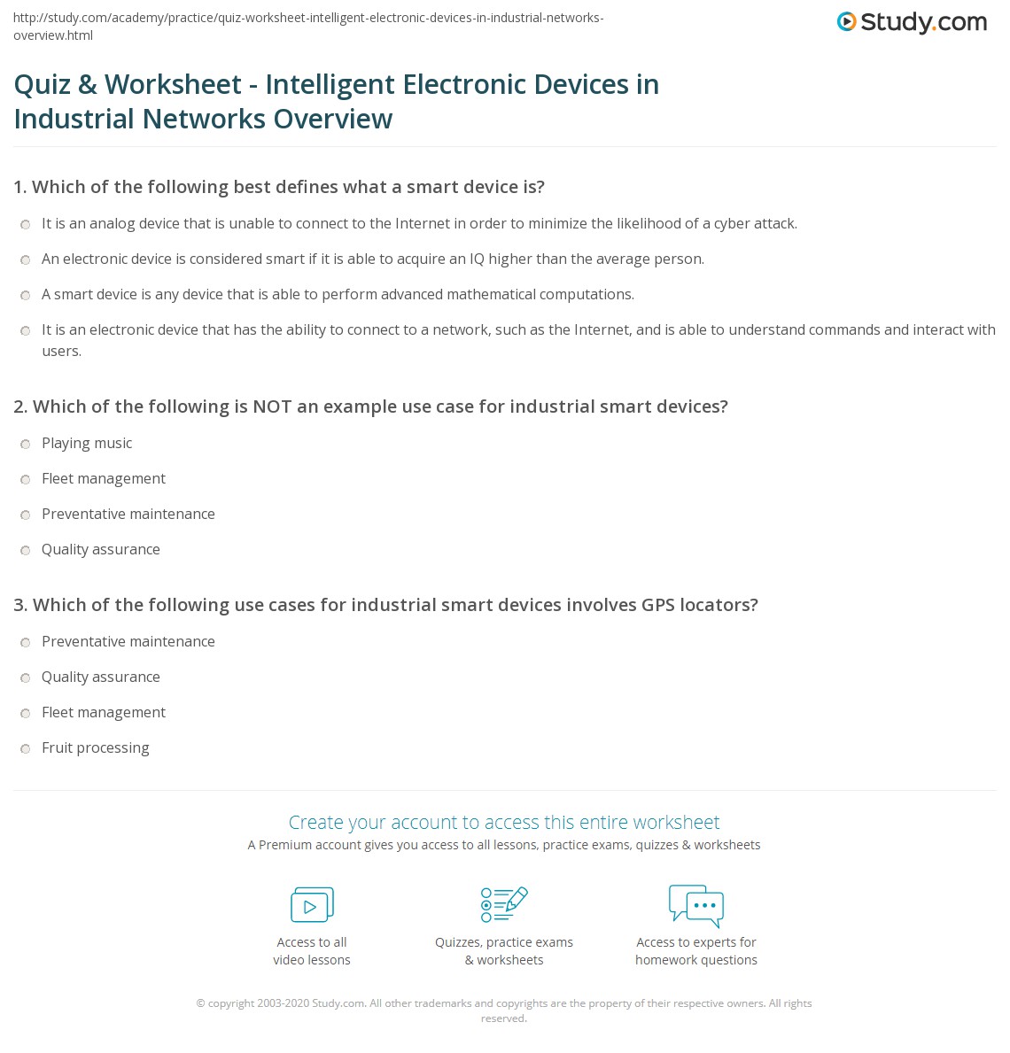 Quiz & Worksheet - Intelligent Electronic Devices in Industrial ...