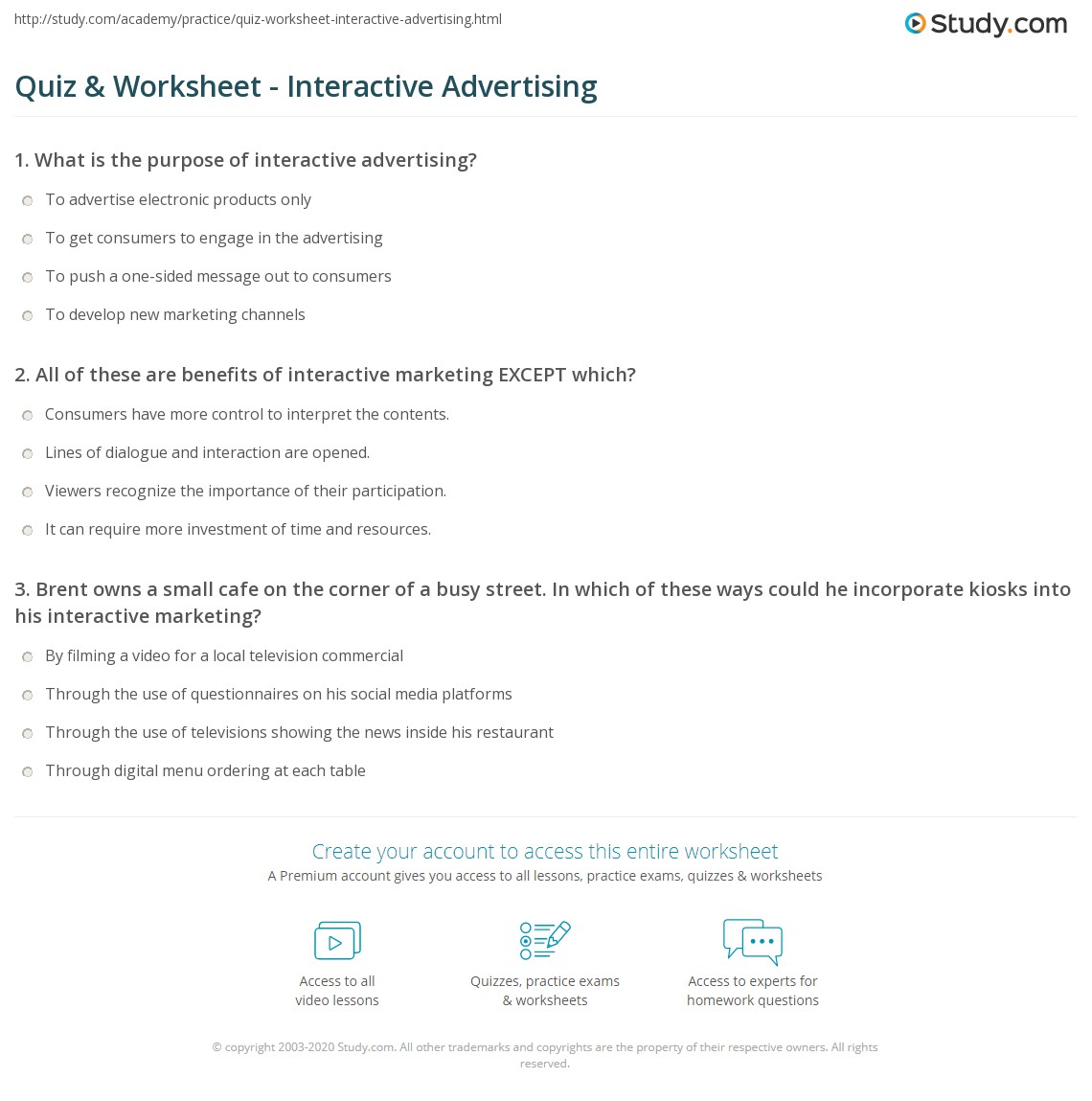 Quiz & Worksheet - Interactive Advertising | Study.com