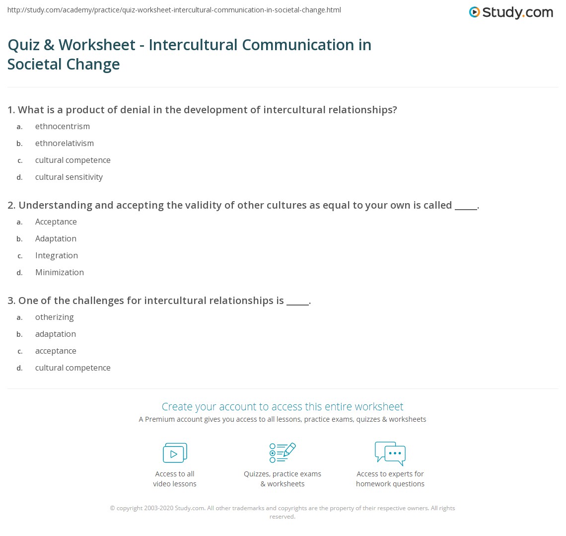 Quiz & Worksheet - Intercultural Communication in Societal Change ...