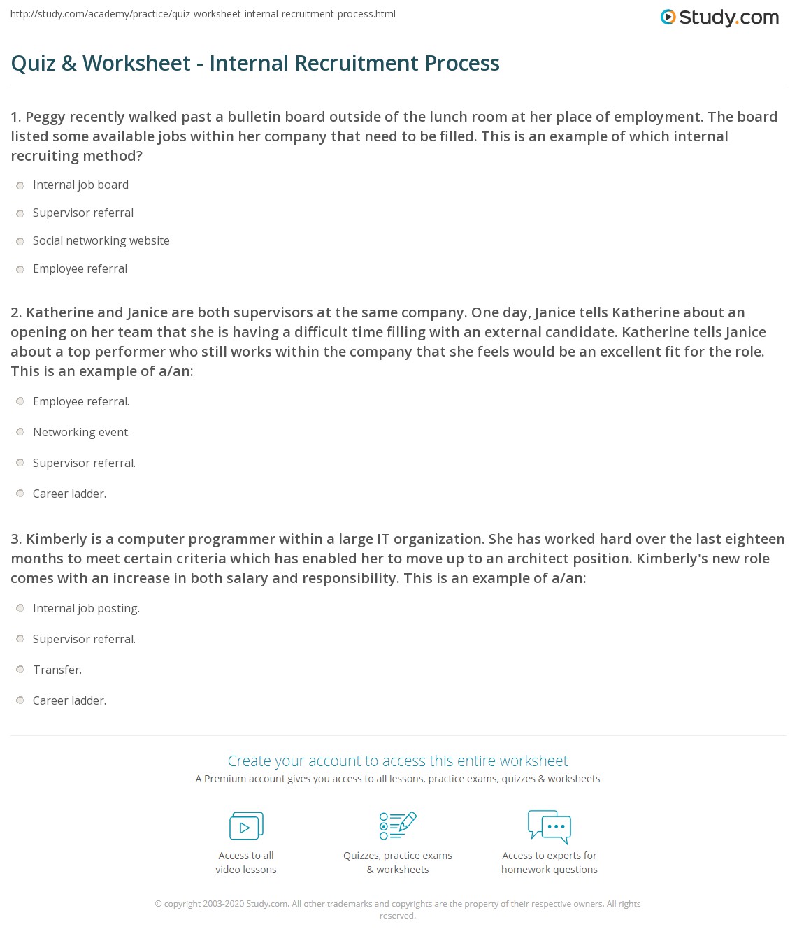 Quiz & Worksheet - Internal Recruitment Process | Study.com