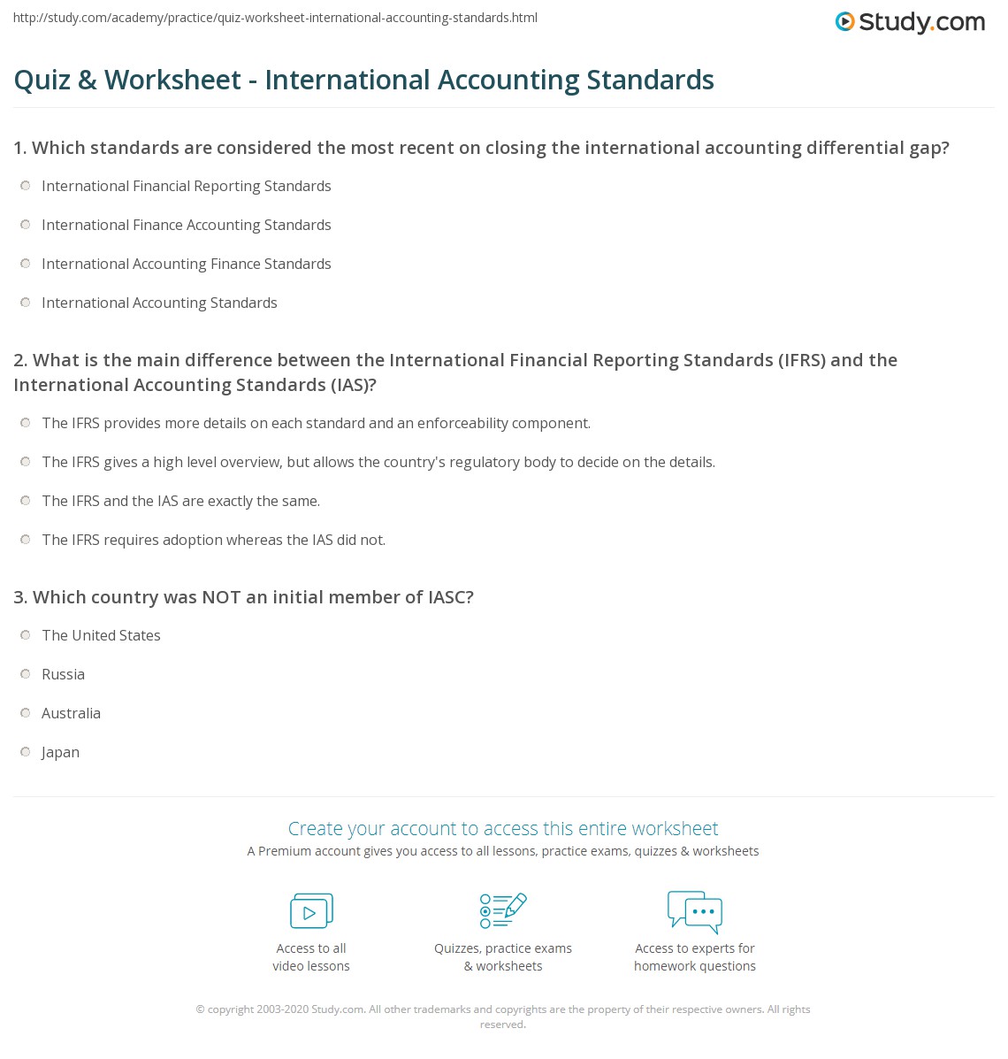 Quiz & Worksheet - International Accounting Standards | Study.com