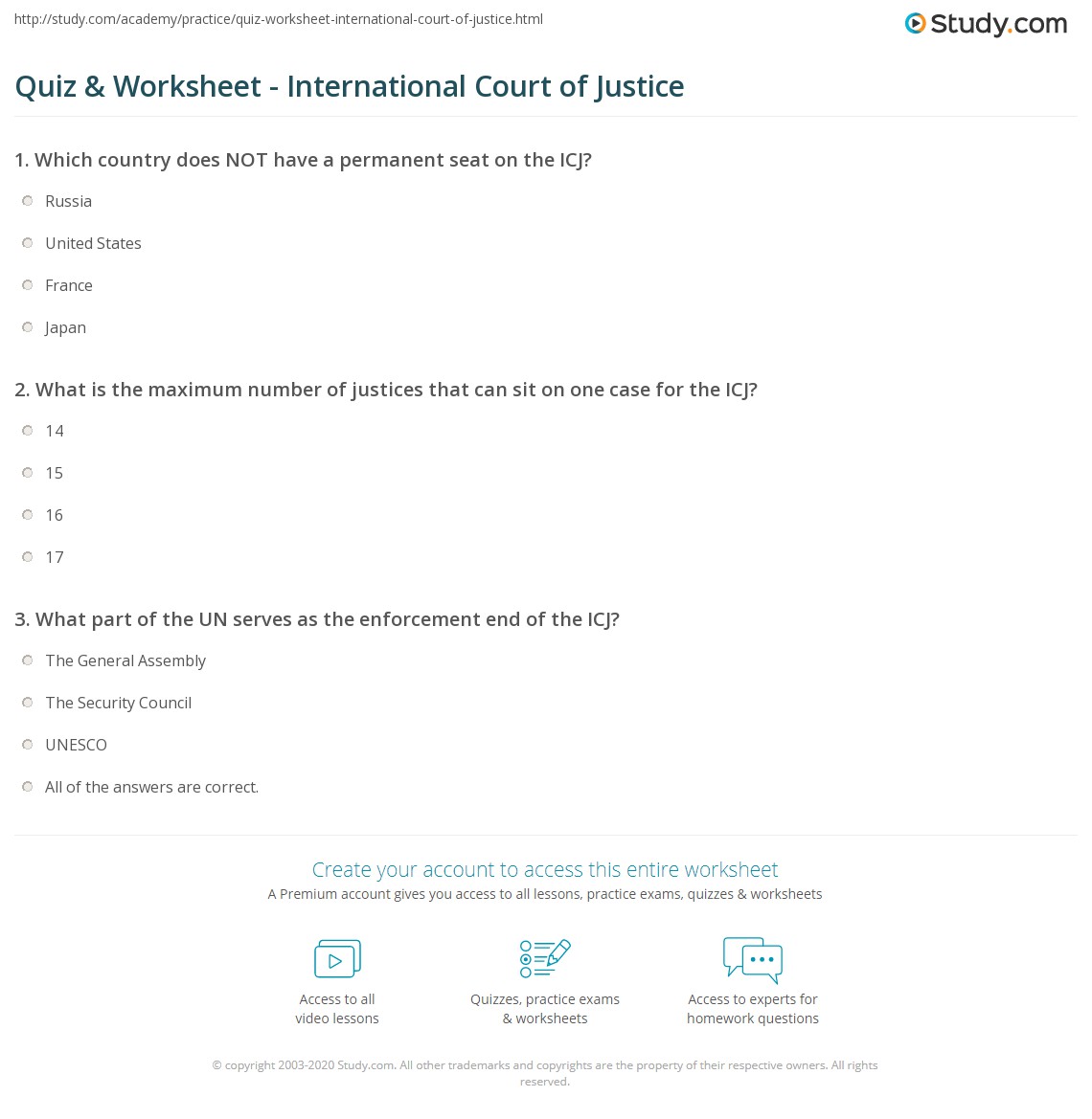 Quiz & Worksheet - International Court of Justice | Study.com