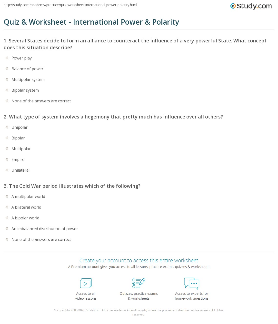 Quiz & Worksheet - International Power & Polarity | Study.com