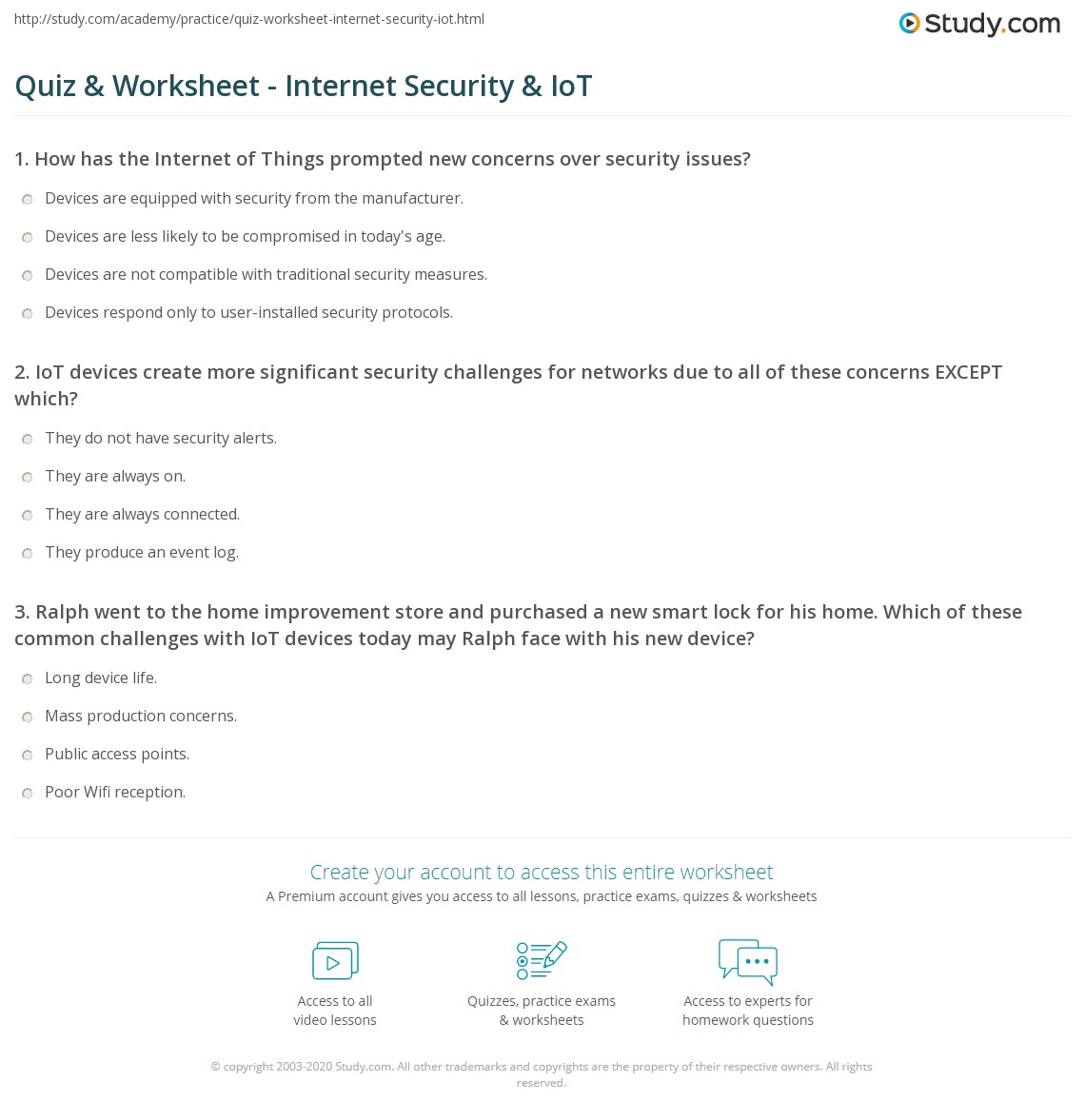 Quiz & Worksheet - Internet Security & IoT | Study.com