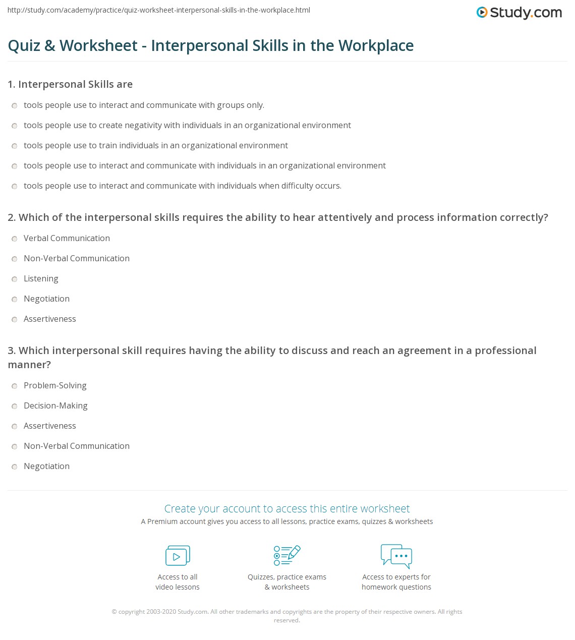 Quiz Worksheet Interpersonal Skills In The Workplace Study Quiz Worksheet Interpersonal Skills In The Workplace Study