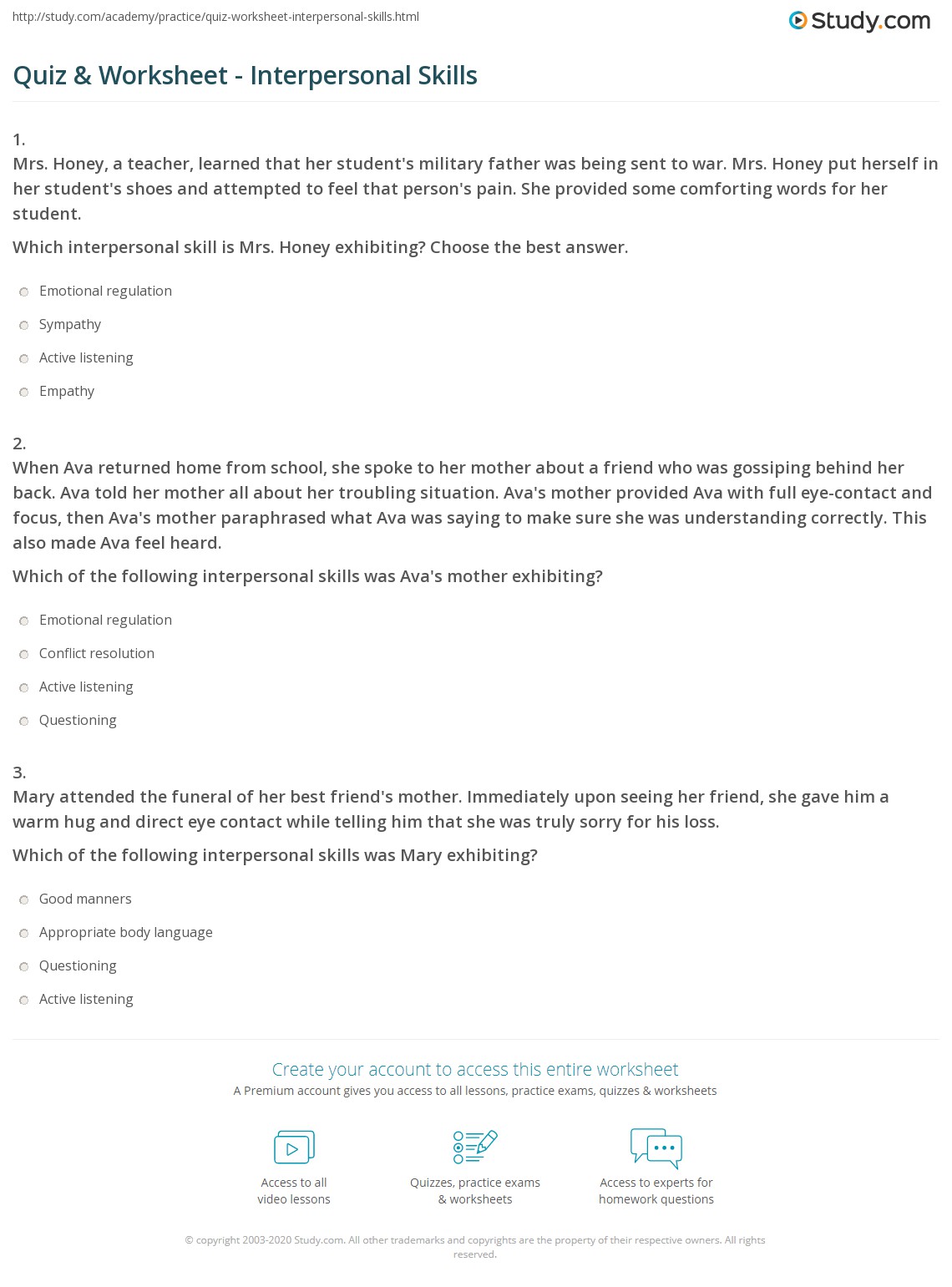 Quiz Worksheet Interpersonal Skills Study Quiz Worksheet Interpersonal Skills Study