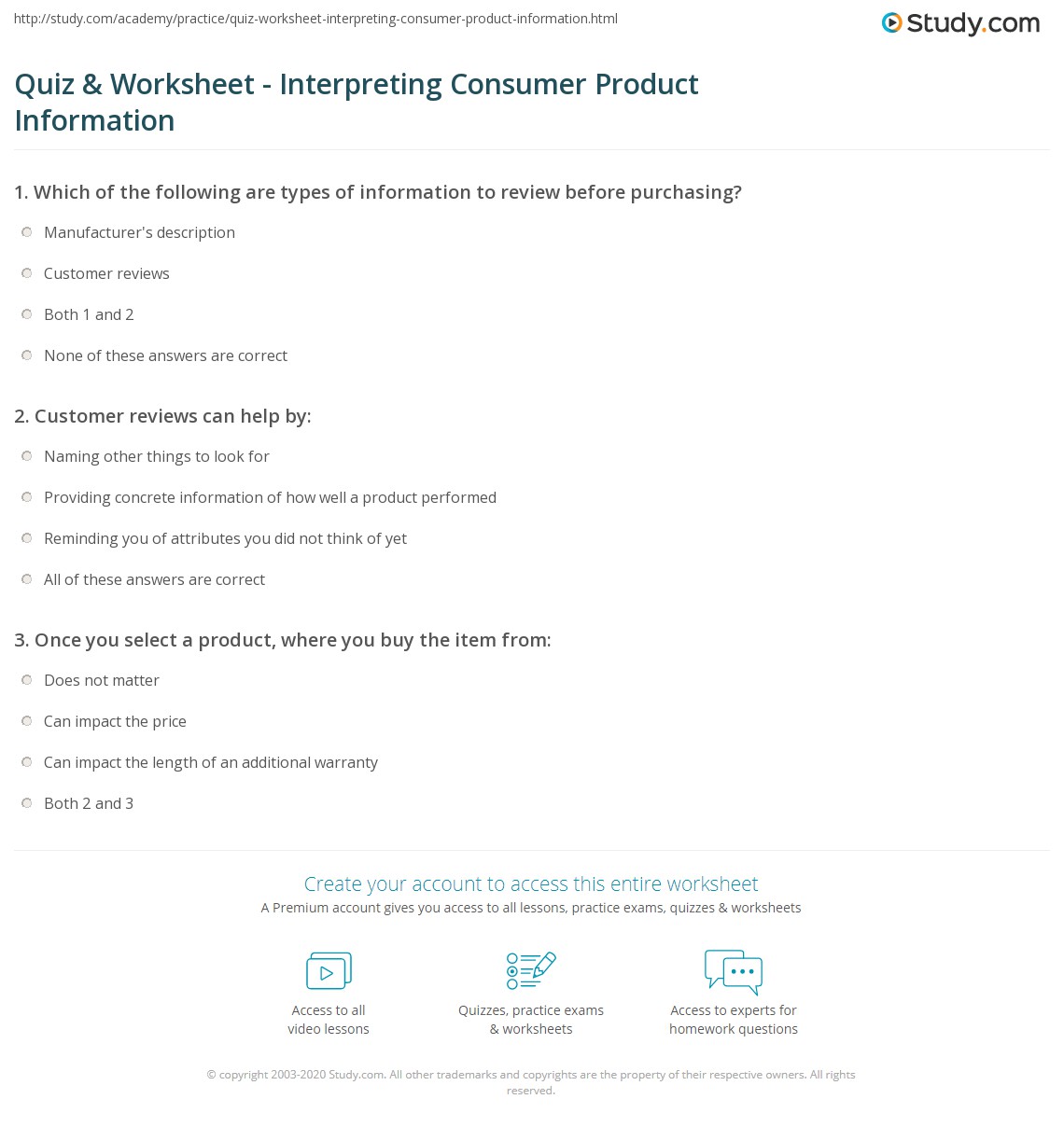 Quiz & Worksheet - Interpreting Consumer Product Information | Study.com