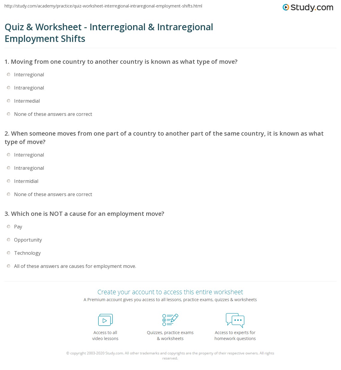 Quiz & Worksheet - Interregional & Intraregional Employment Shifts ...