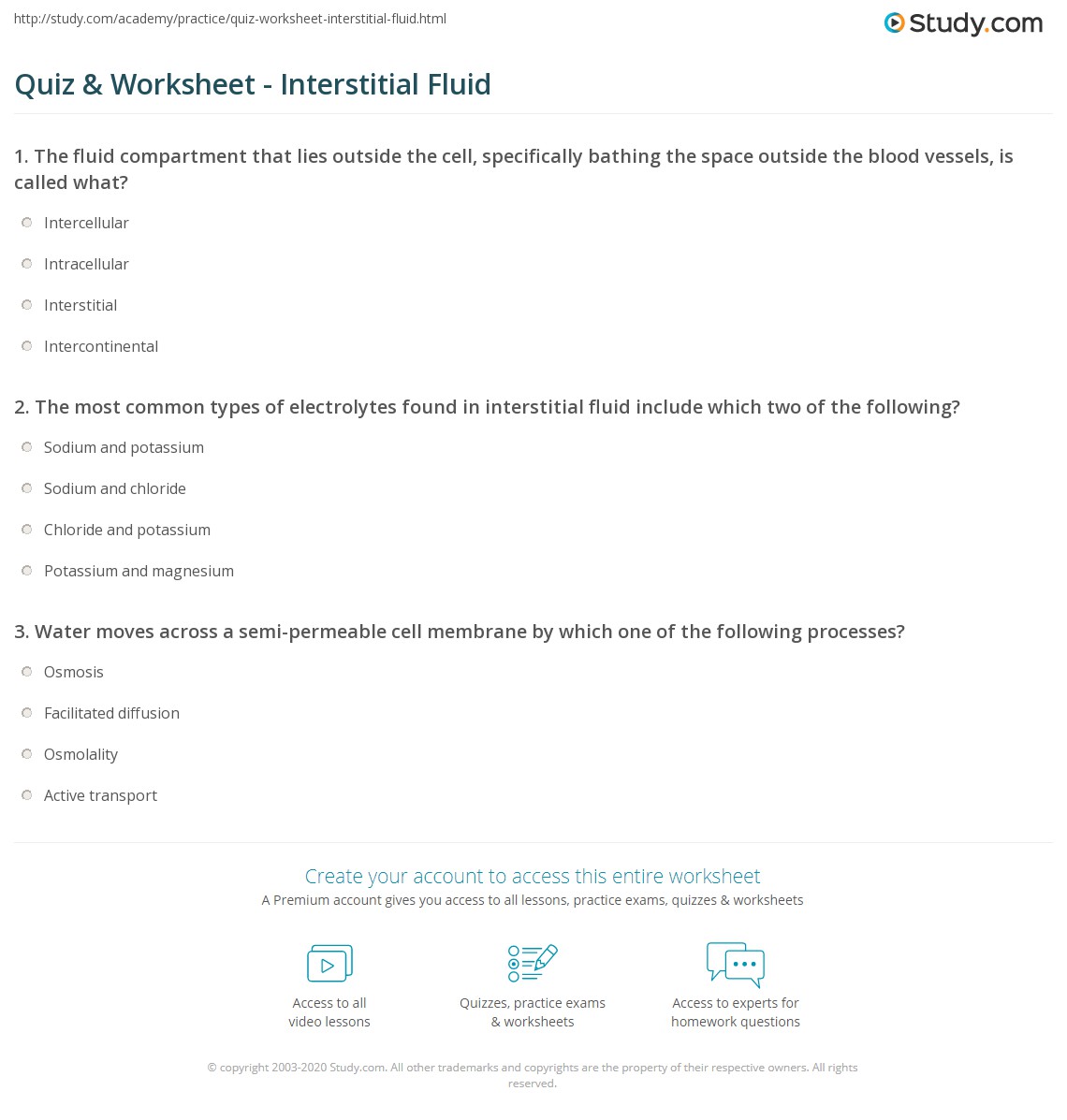 Quiz & Worksheet - Interstitial Fluid | Study.com