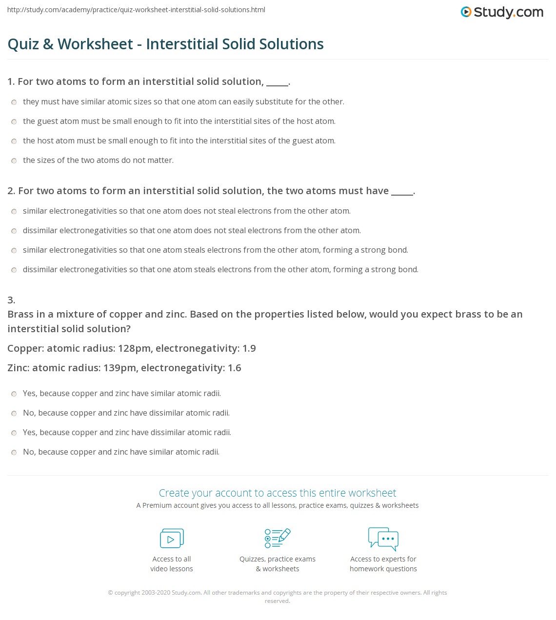 Quiz & Worksheet - Interstitial Solid Solutions | Study.com