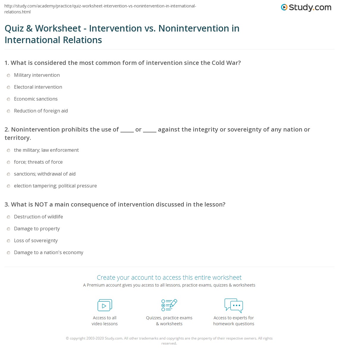 Quiz & Worksheet - Intervention vs. Nonintervention in International ...