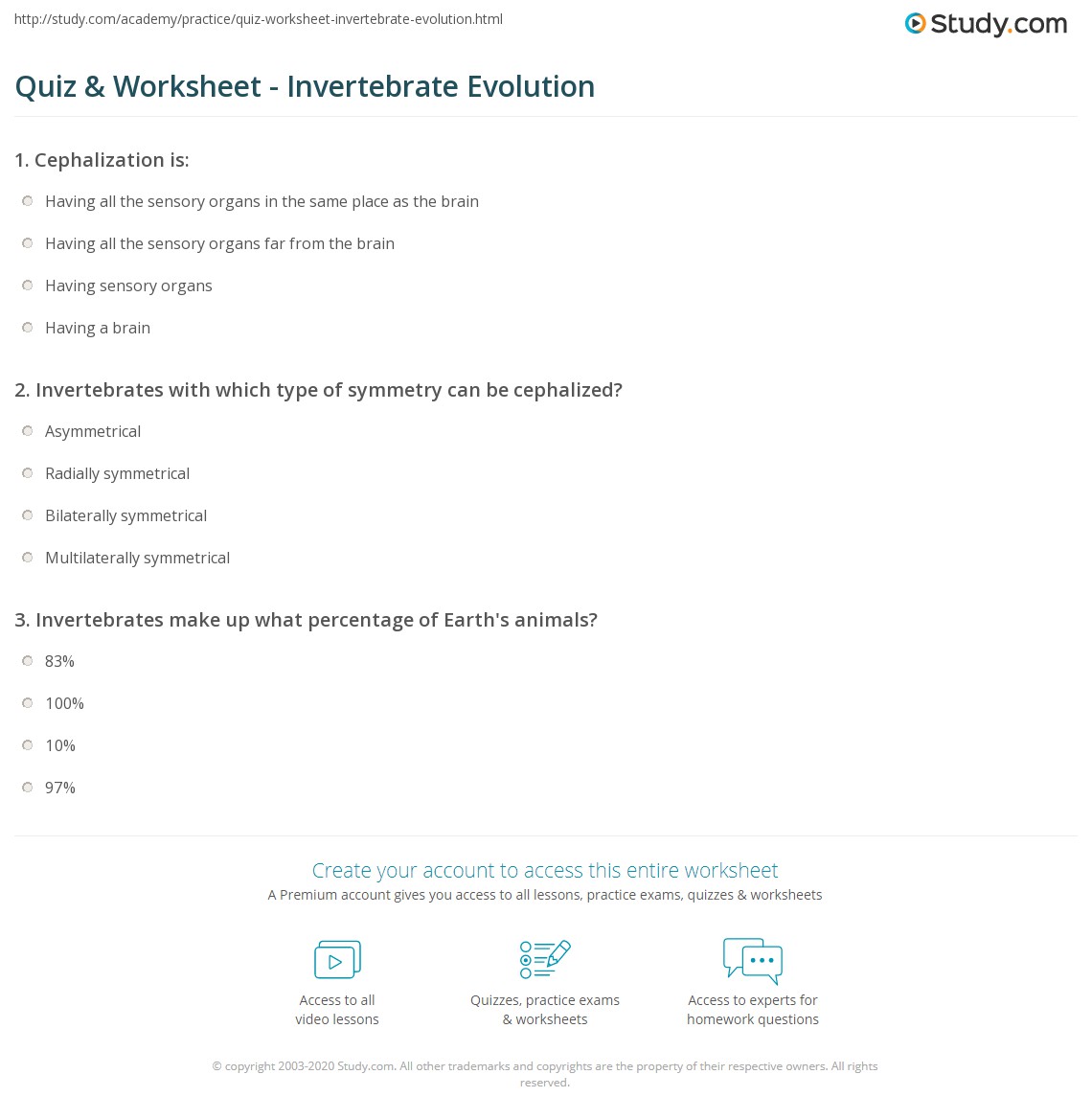 Quiz & Worksheet - Invertebrate Evolution | Study.com
