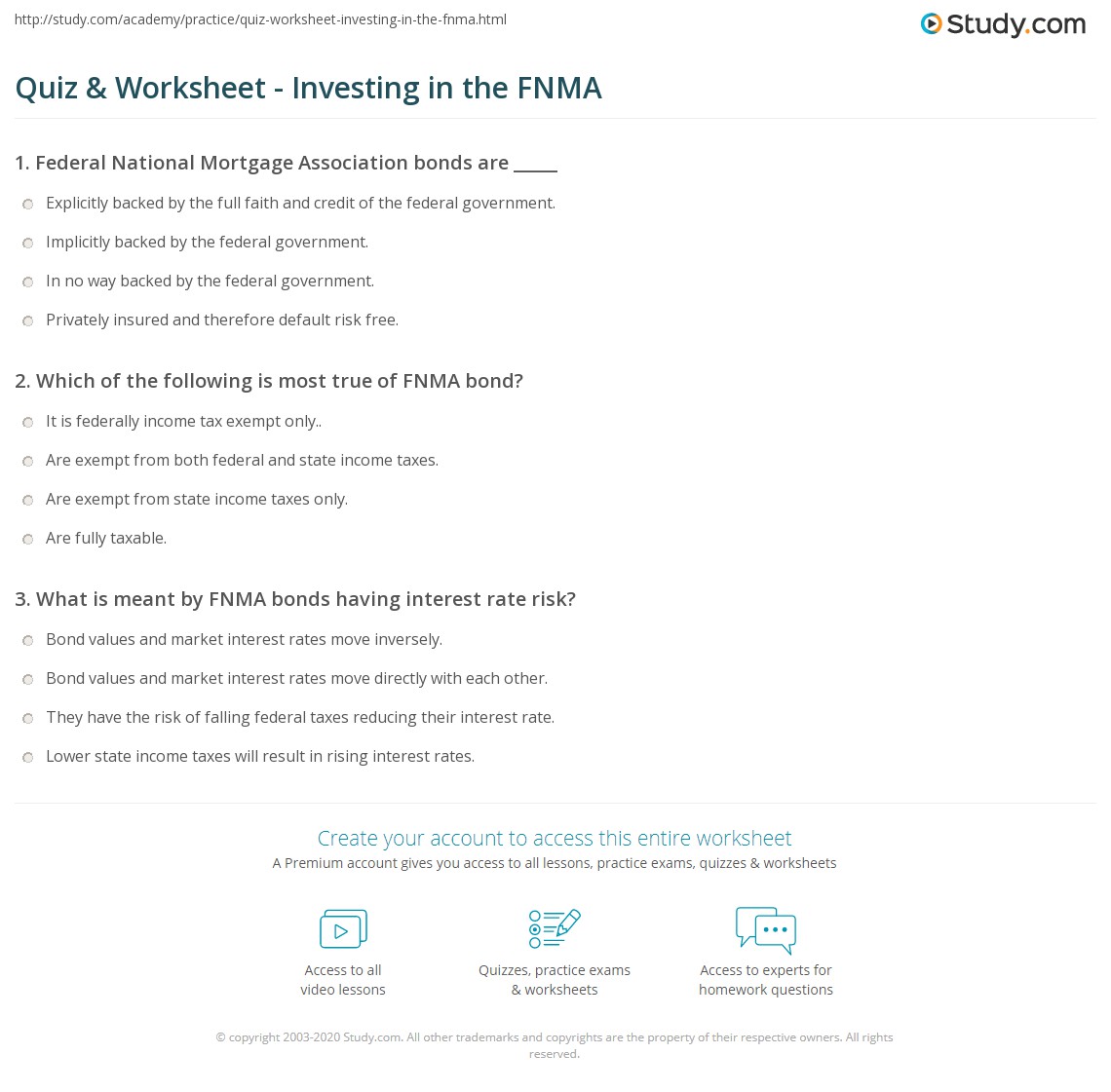 Quiz & Worksheet - Investing in the FNMA | Study.com