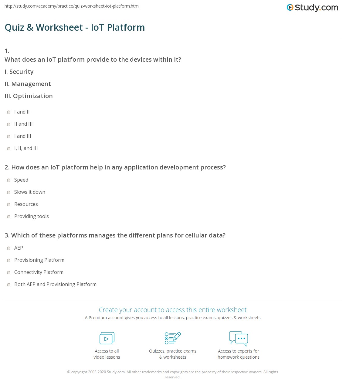 Quiz & Worksheet - IoT Platform | Study.com