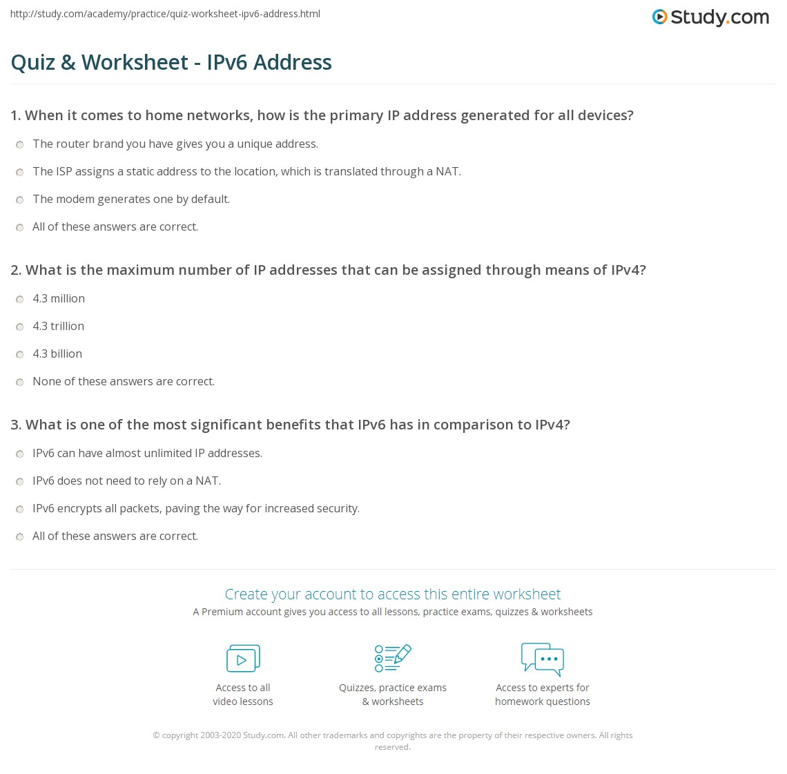 Quiz & Worksheet - IPv6 Address | Study.com
