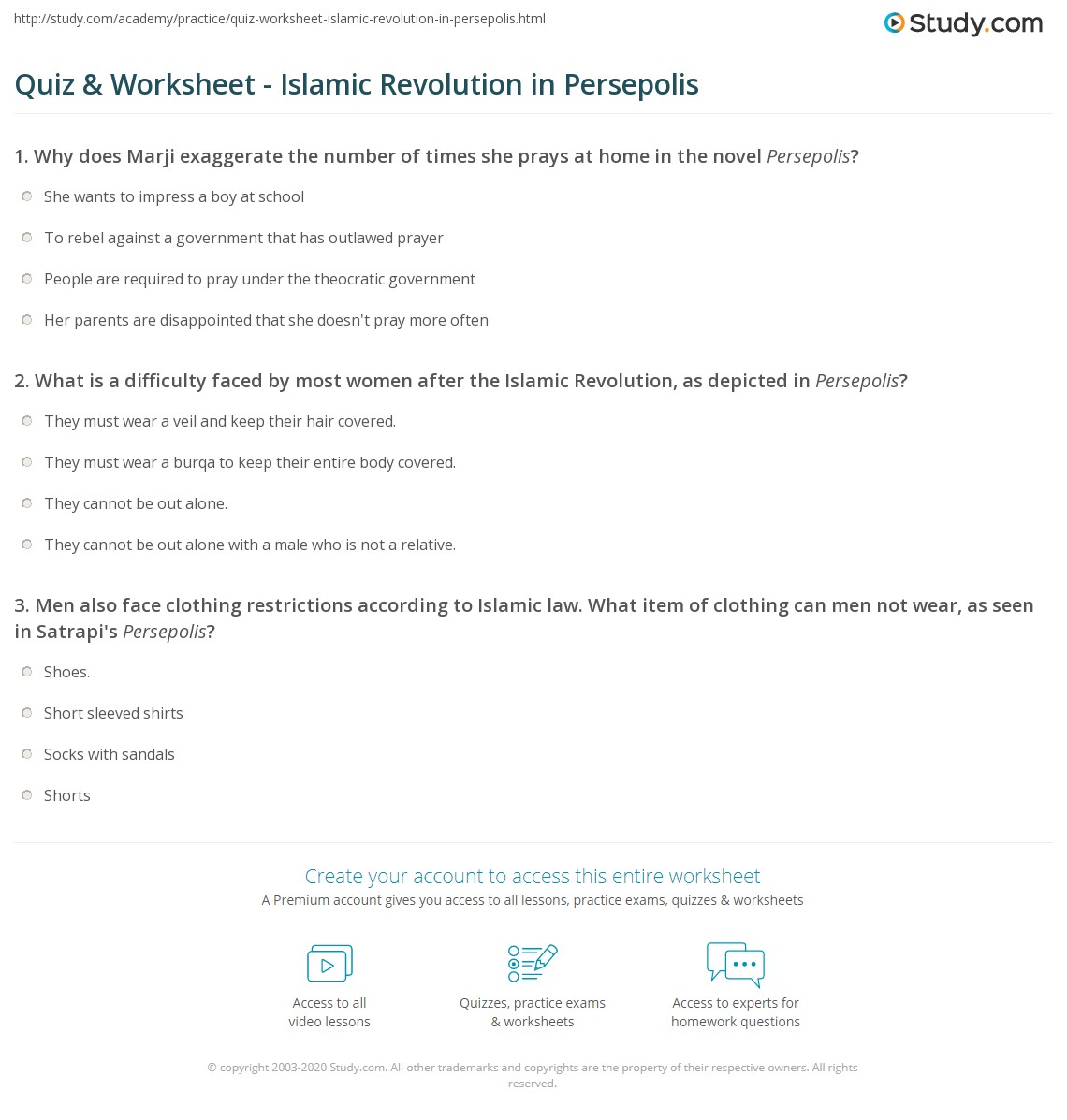 Quiz & Worksheet - Islamic Revolution in Persepolis | Study.com