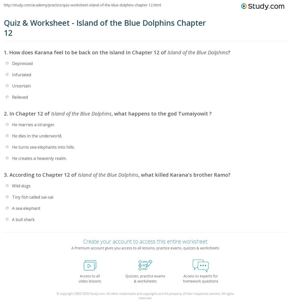Quiz & Worksheet - Island of the Blue Dolphins Chapter 12 | Study.com