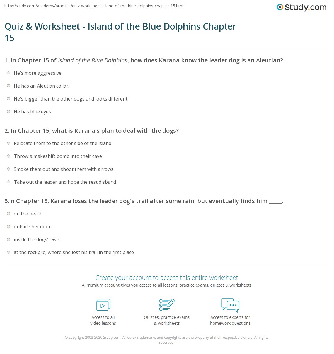 Quiz & Worksheet - Island of the Blue Dolphins Chapter 15 | Study.com