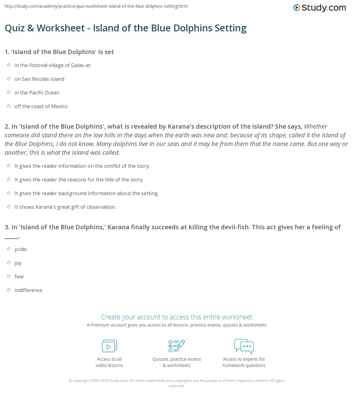 Quiz & Worksheet - Island of the Blue Dolphins Setting | Study.com