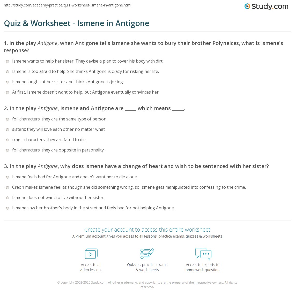 Quiz & Worksheet - Ismene in Antigone | Study.com