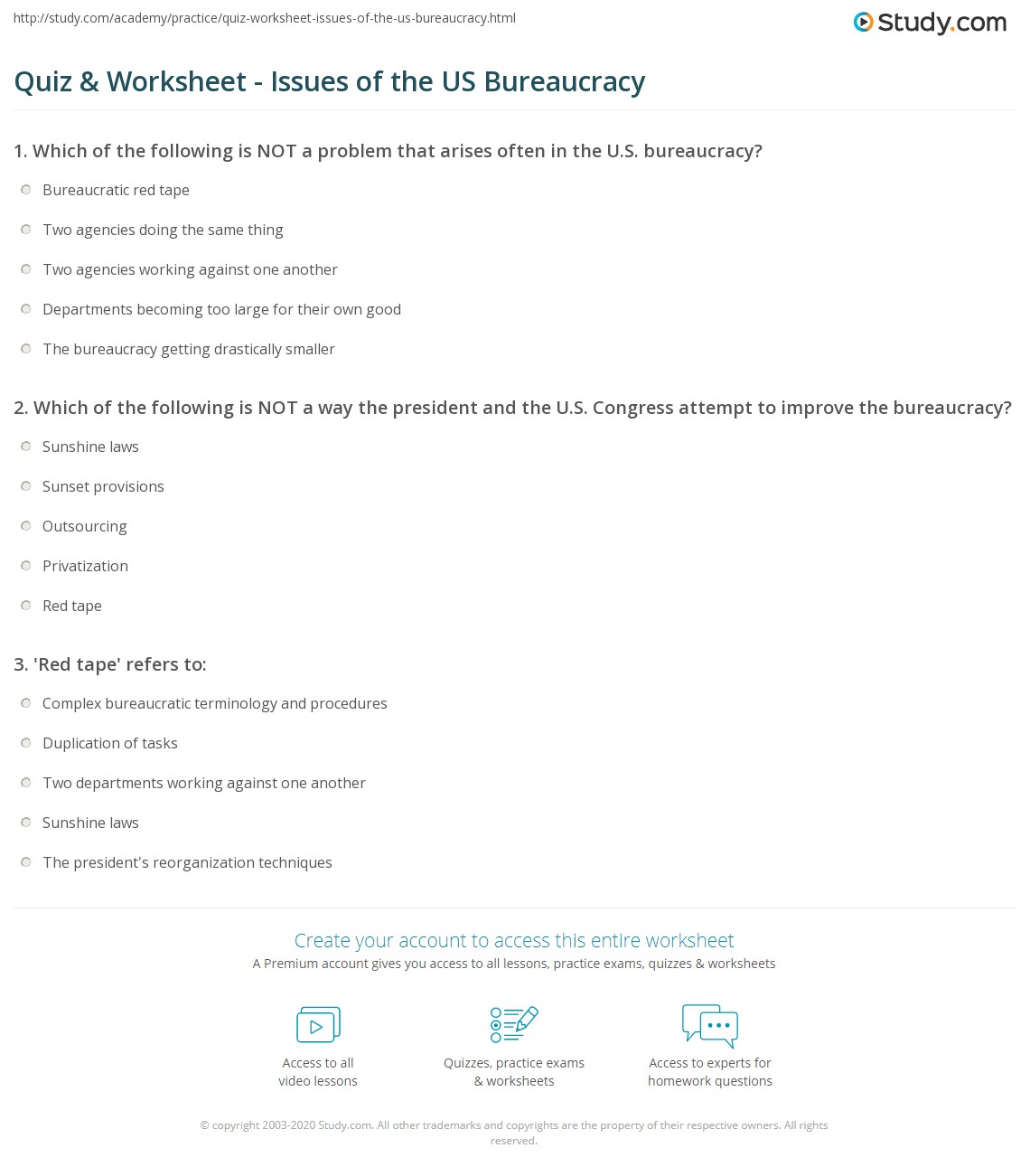 Quiz & Worksheet - Issues of the US Bureaucracy | Study.com