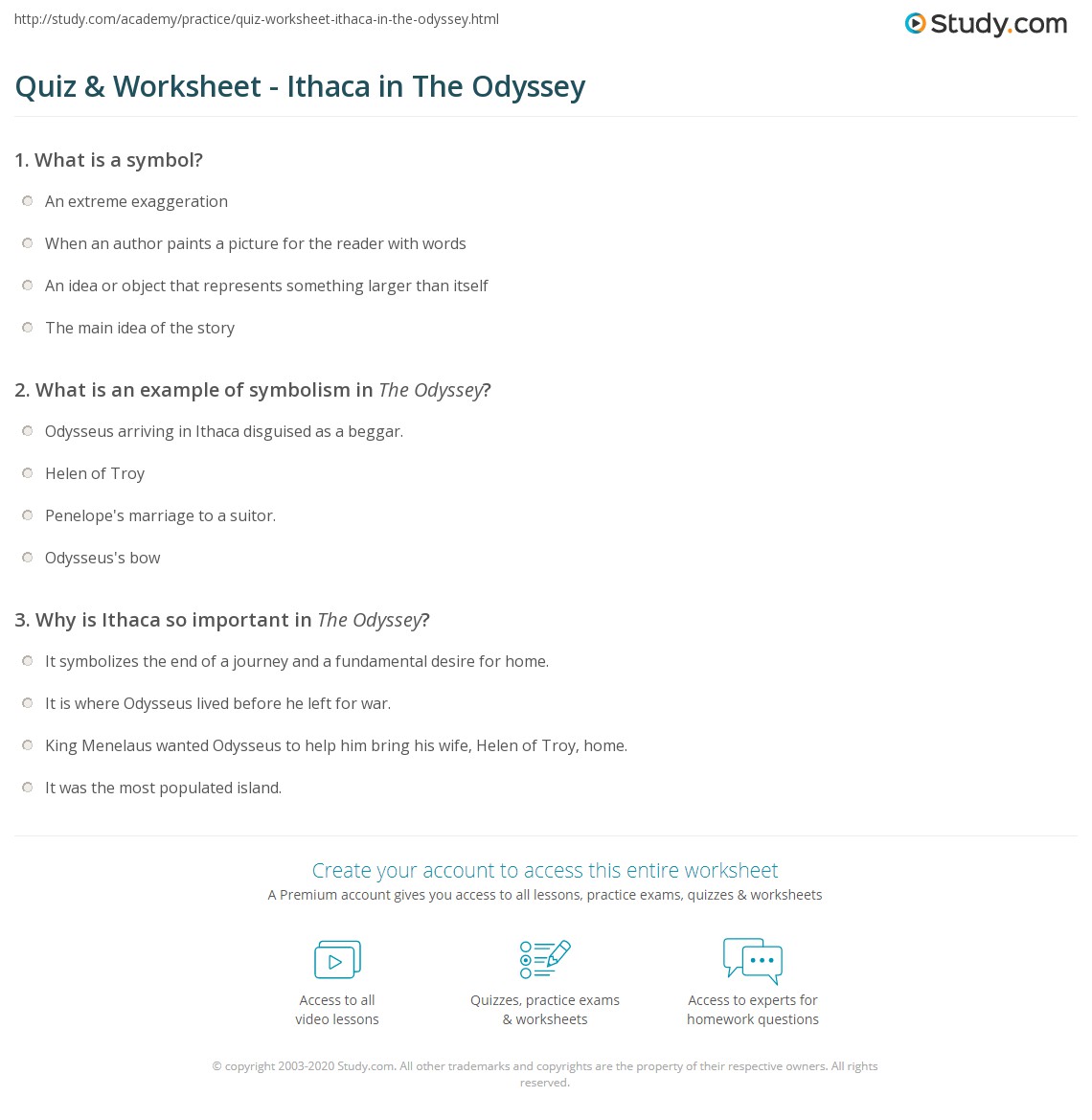 Quiz & Worksheet - Ithaca in The Odyssey | Study.com