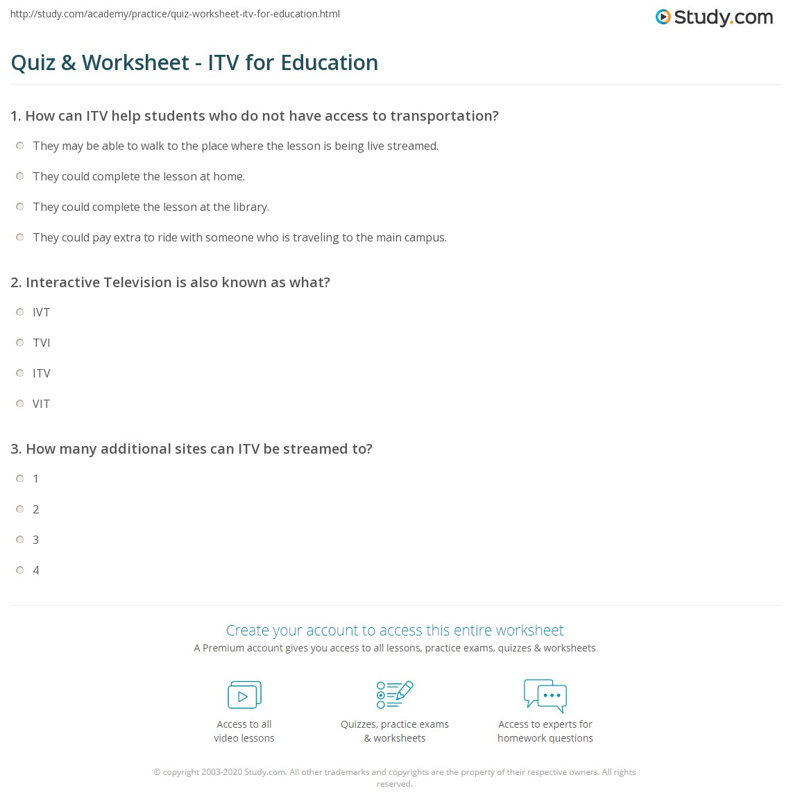 Quiz & Worksheet - ITV for Education | Study.com