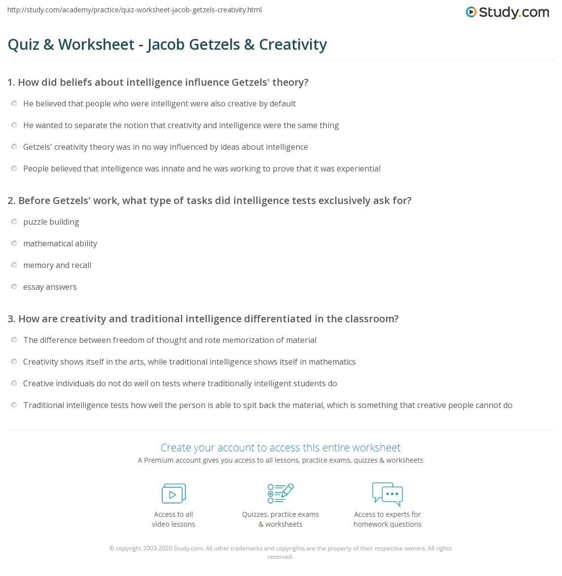 Quiz & Worksheet - Jacob Getzels & Creativity | Study.com