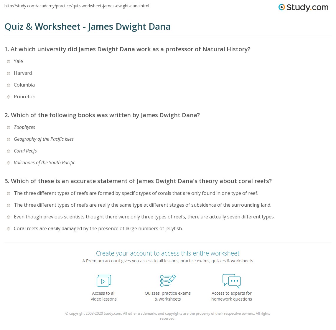 Quiz & Worksheet - James Dwight Dana | Study.com