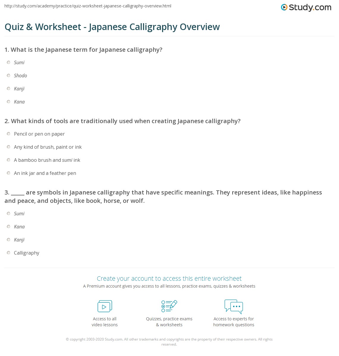 Quiz & Worksheet - Japanese Calligraphy Overview | Study.com