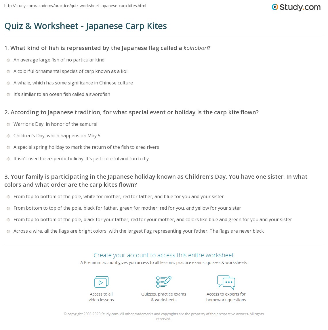 Quiz & Worksheet - Japanese Carp Kites | Study.com